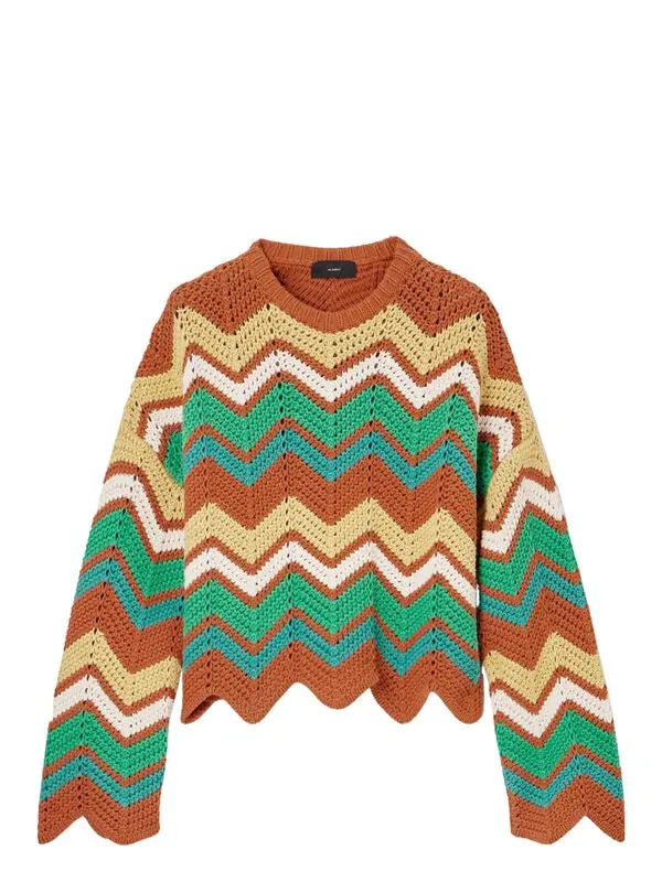 Alanui Chevron Knit Round Neck Long Sleeve Sweater - Brown