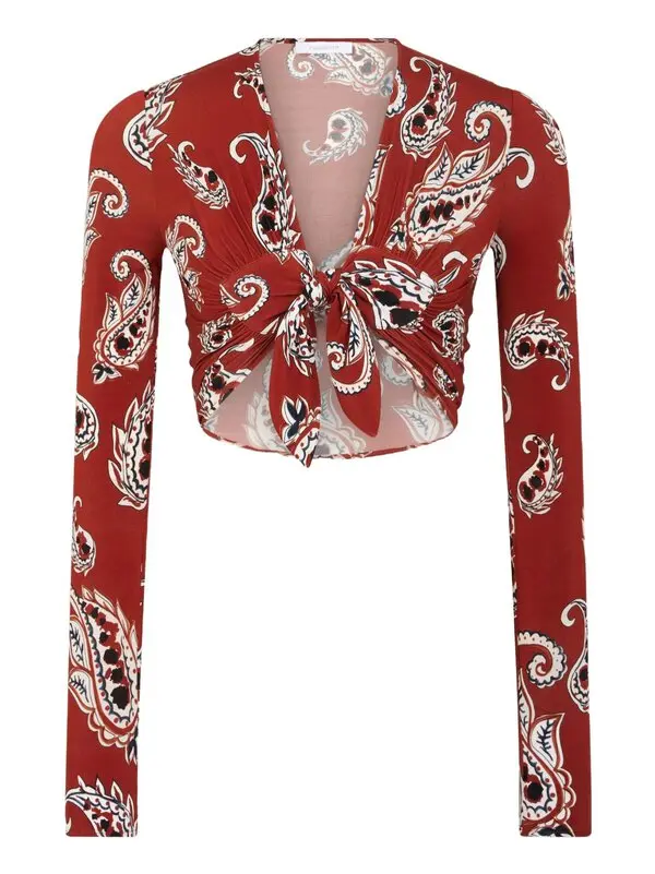 Rabanne Paisley Print Cropped Blouse - Red