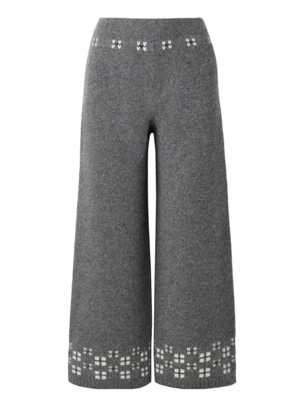 Calle Del Mar Wide-leg Knit Pants With Patterned Detail - Black