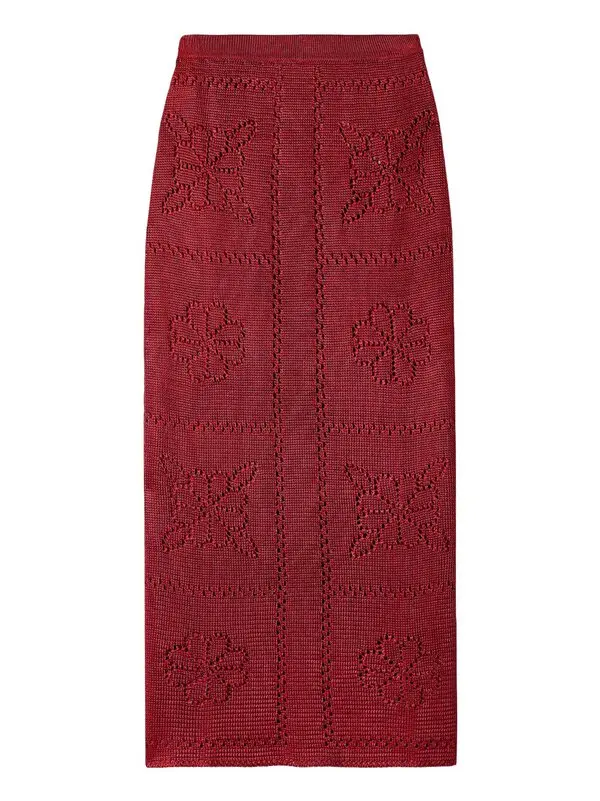Calle Del Mar Pointelle-knit Midi Skirt - Red