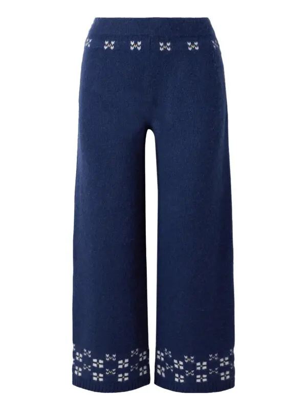 Calle Del Mar Wide-leg Printed Casual Pants - Navy Blue