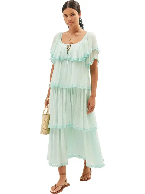 Rixo Raina Tiered Maxi Dress - Green