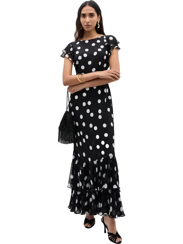 Rixo Ordinia Polka Dot Maxi Gown - Black