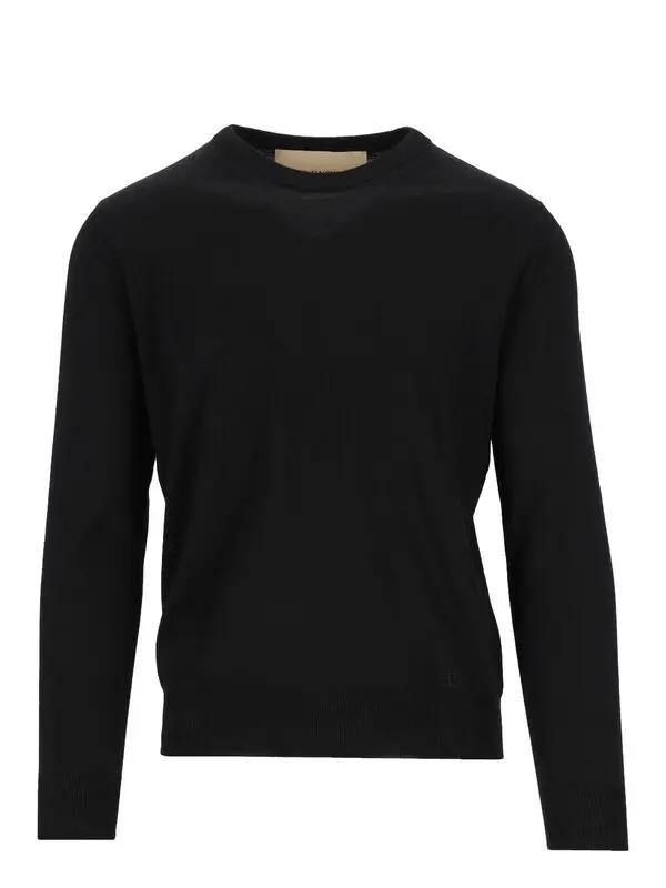 Valentino Garavani Vlogo Signature Crew Neck Wool Sweater - Black