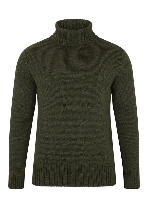 PAUL JAMES KNITWEAR Merino Wool Roll Neck Jumper - Green
