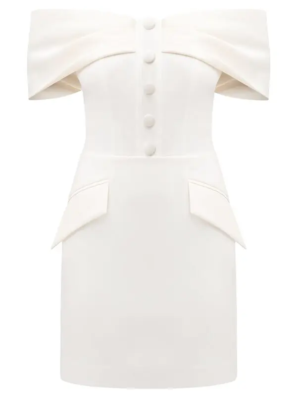 TIA DORRAINE Steel Confidence Off-shoulder Mini Dress With Pearl Detail - White