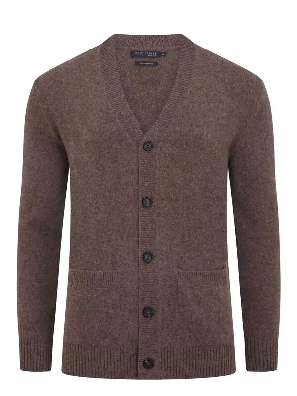 PAUL JAMES KNITWEAR Lambswool Alfie Cardigan - Brown