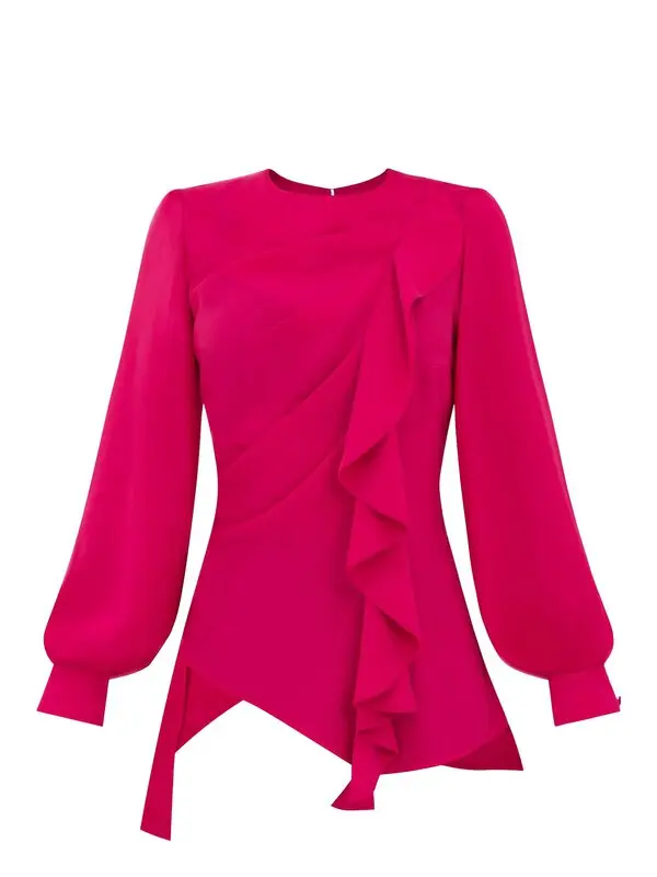TIA DORRAINE Asymmetric Peplum Blouse - Pink
