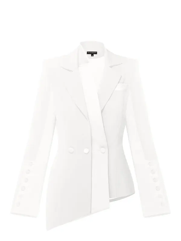 TIA DORRAINE Modern Power Asymmetric Tailored Blazer With Pearl Details - White