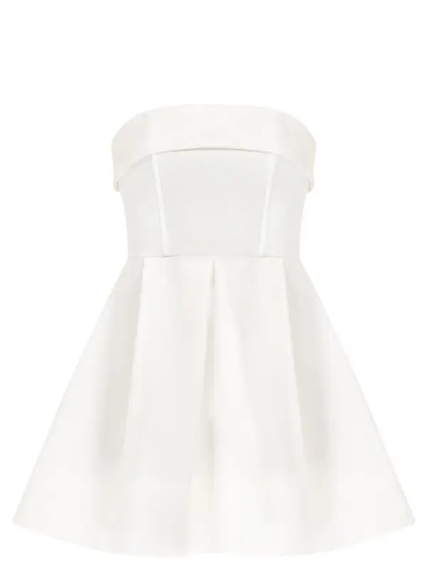 TIA DORRAINE Wild Flower Flared Satin Mini Dress – Pearl - White