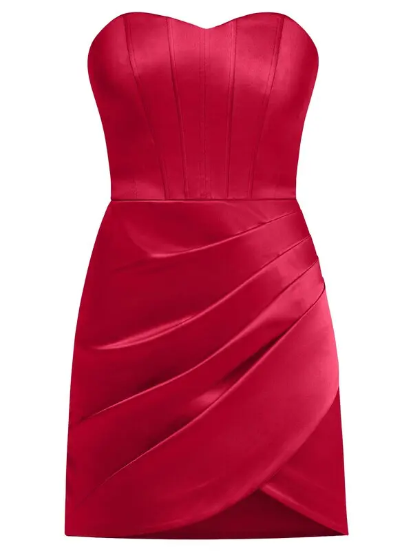 TIA DORRAINE Satin Corset Mini Dress - Red