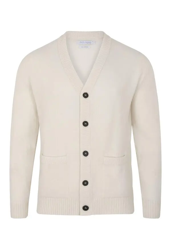 PAUL JAMES KNITWEAR Pure Lambswool Cardigan - White