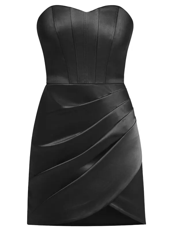 TIA DORRAINE Satin Corset Mini Dress - Black