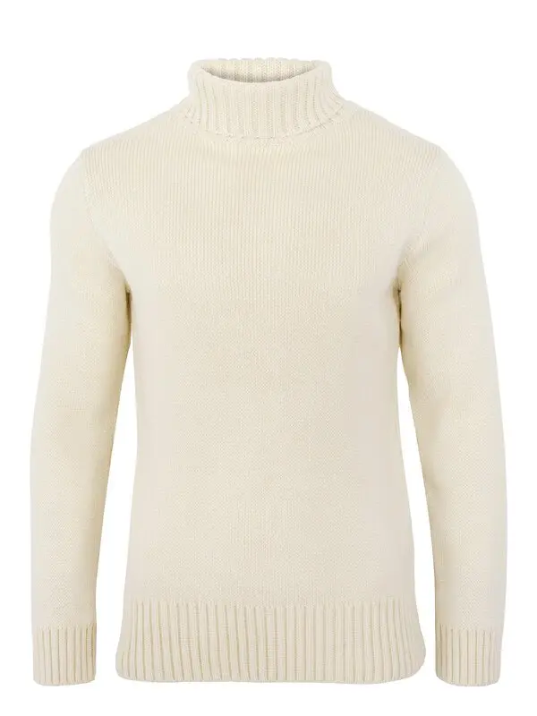 PAUL JAMES KNITWEAR Fitted Submariner Roll Neck Merino Wool Jumper - White