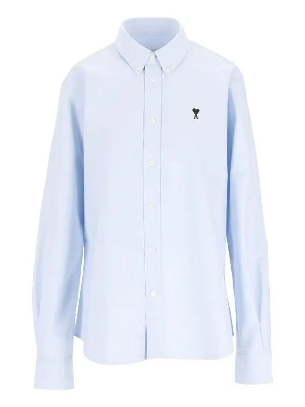 AMI Paris De Coeur Cotton Oxford Shirt - Blue