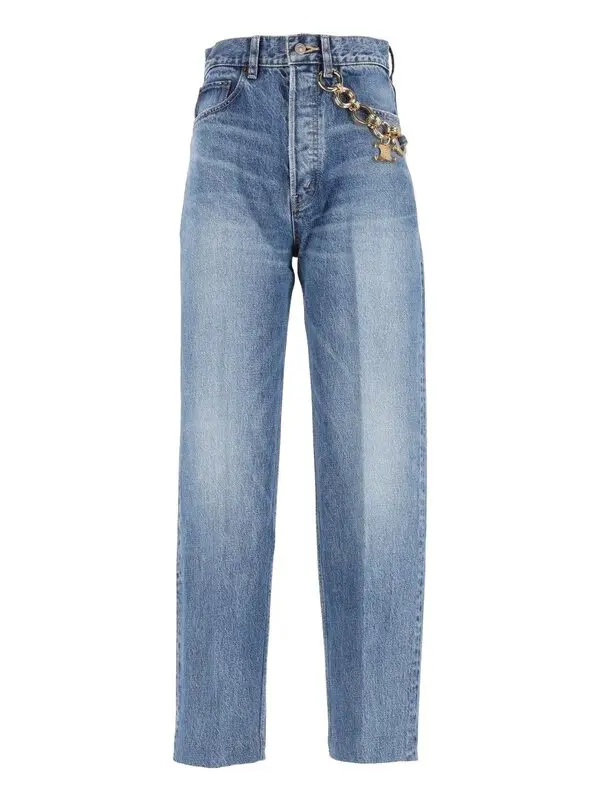 Celine Boyfriend Jeans With Triomphe Chain - Blue