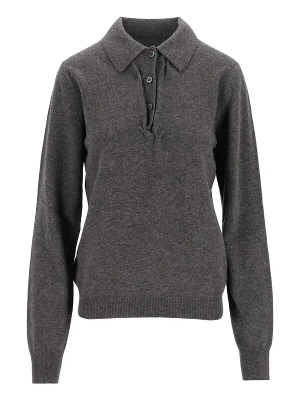 MAISON MARGIELA Virgin Wool Long Sleeve Polo Sweater - Gray