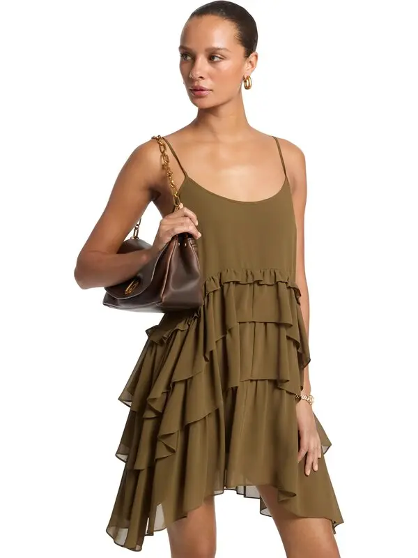 Michael Kors Georgette High-low Tank Dress With Ruffled Tiers - Green
