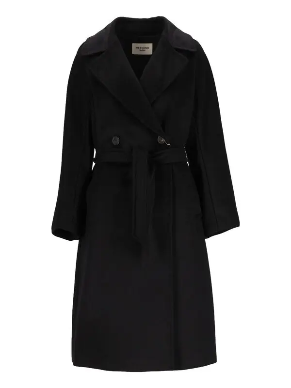 Max Mara Resina Drap Wool Long Coat - Black