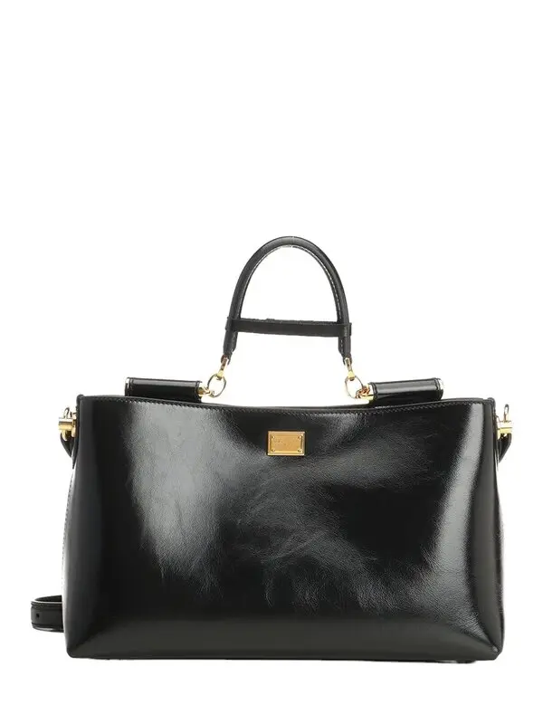 Dolce & Gabbana Vittorio Leather Top Handle Bag With Adjustable Shoulder Strap - Black