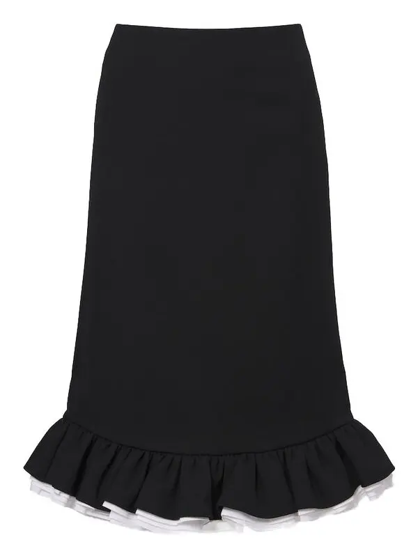 SHUSHU/TONG Ruffled Wool And Silk Midi Skirt - Black
