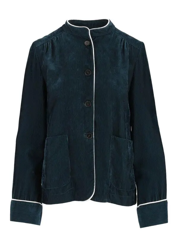 FORTE_FORTE Two-tone Striped Velvet Jacket - Green