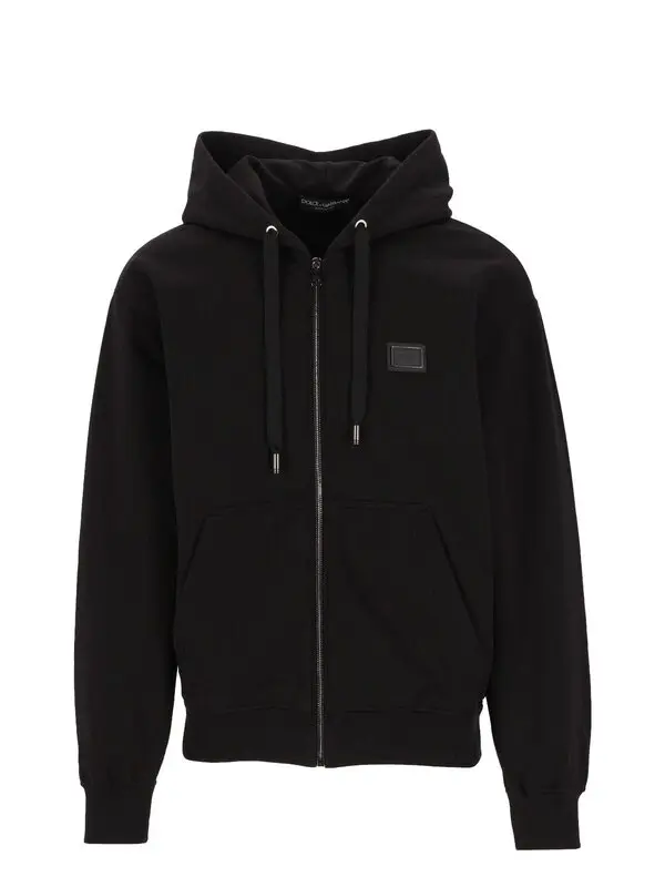 Dolce & Gabbana Cotton Zip-up Hoodie With Logo Tag - Black