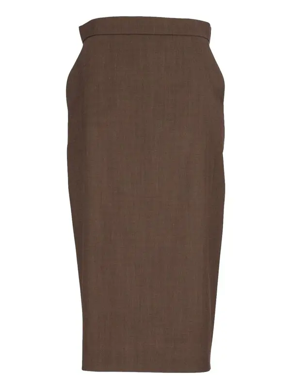 Max Mara Wool Gabardine Pencil Skirt - Brown