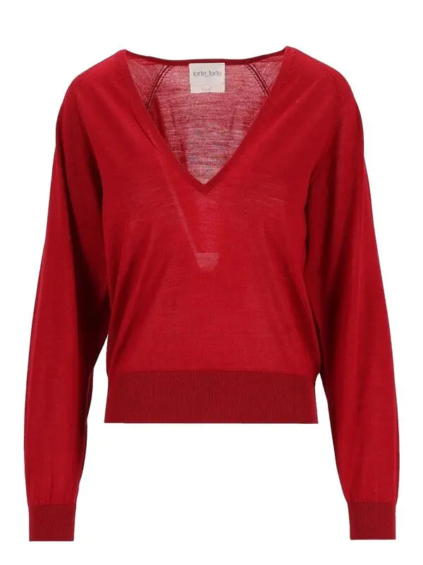 FORTE_FORTE V-neck Wool Blend Sweater - Red