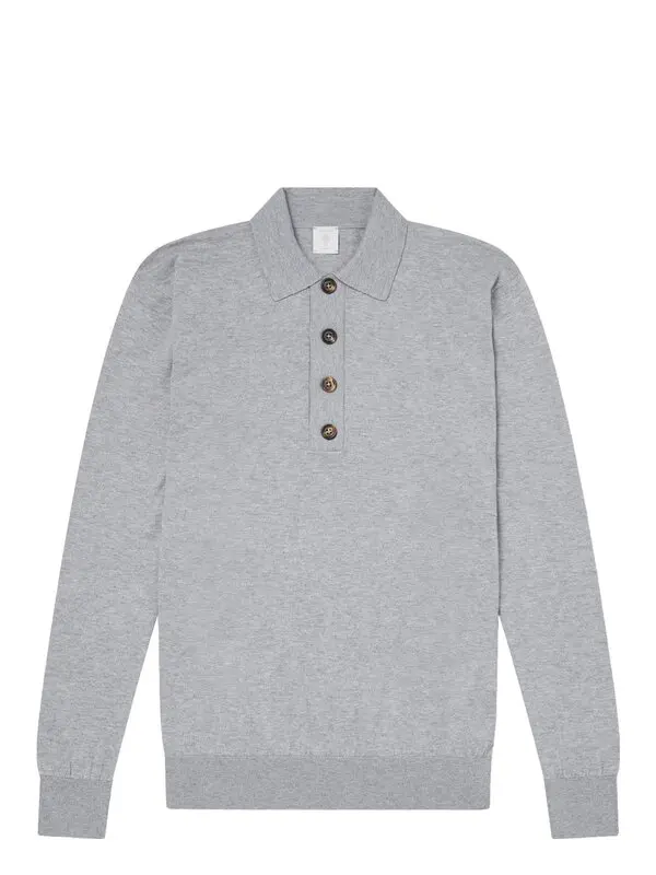 Eleventy Cotton And Cashmere-blend Polo Shirt - Gray