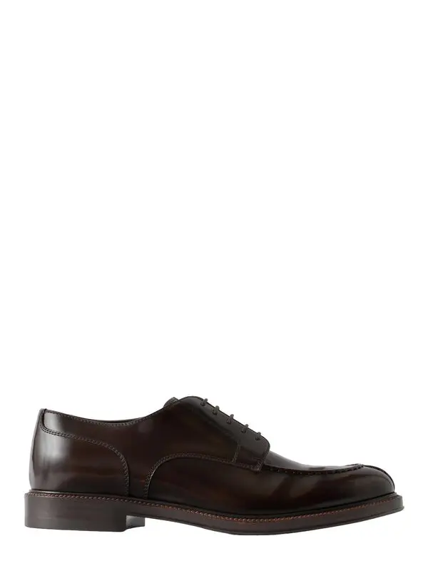 Brunello Cucinelli Leather Derby Shoes With Split-toe Design - Brown