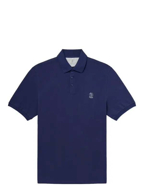 Brunello Cucinelli Logo-print Cotton-piqué Polo Shirt - Blue