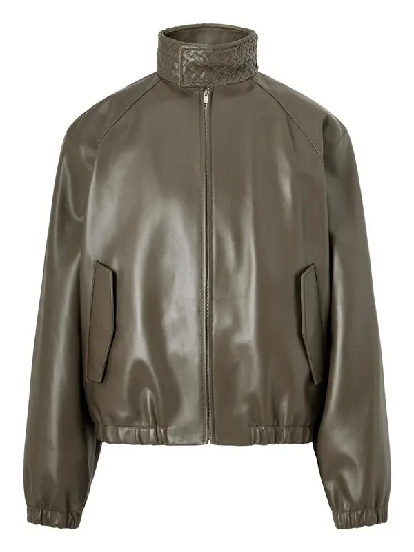 Bottega Veneta Leather Blouson Jacket With Intrecciato Trim - Green