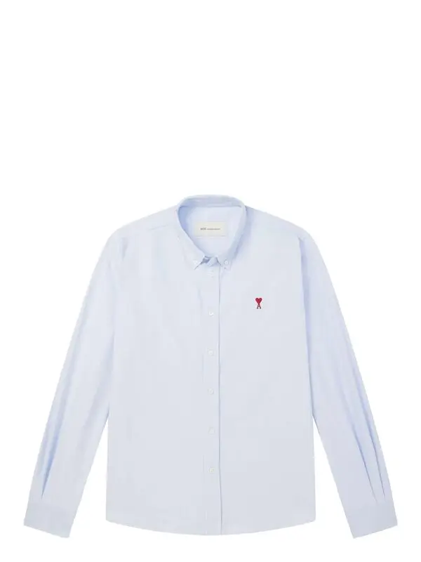 AMI Paris Logo-embroidered Cotton Oxford Shirt - Blue