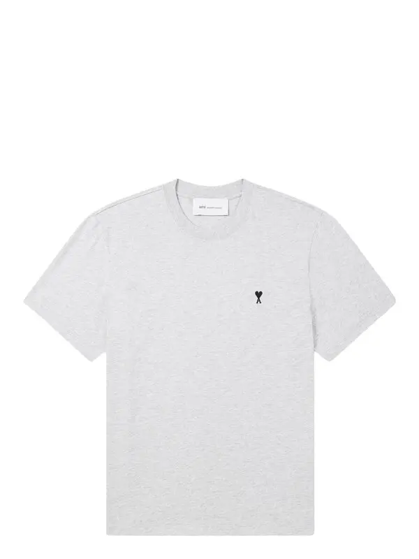 AMI Paris Logo-embroidery Cotton-jersey T-shirt - Gray