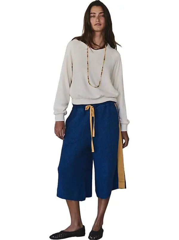 Free People Terry Cloth Relaxed Fit Shorts - Poseidon Combo