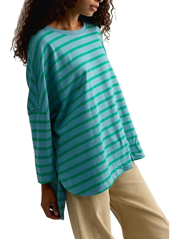 Free People We The Free Two Sense Striped Long Sleeve Top - Blue