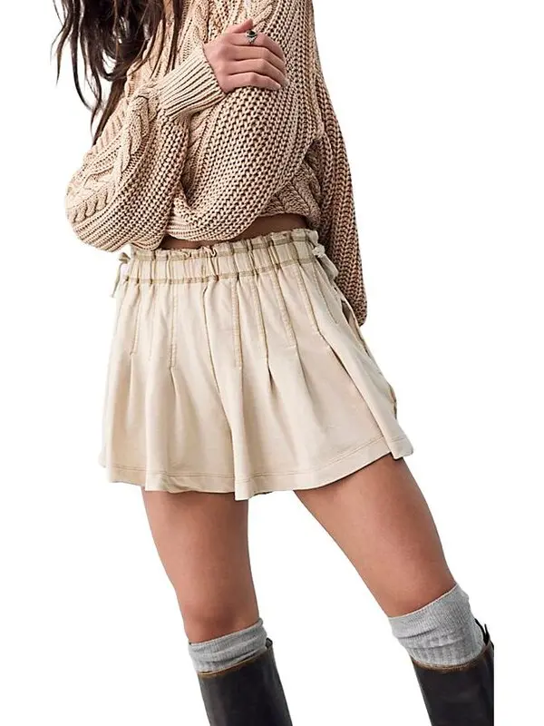 Free People Croquet Knit Shorties With Pintuck Seams And Tie Details - Tea Combo