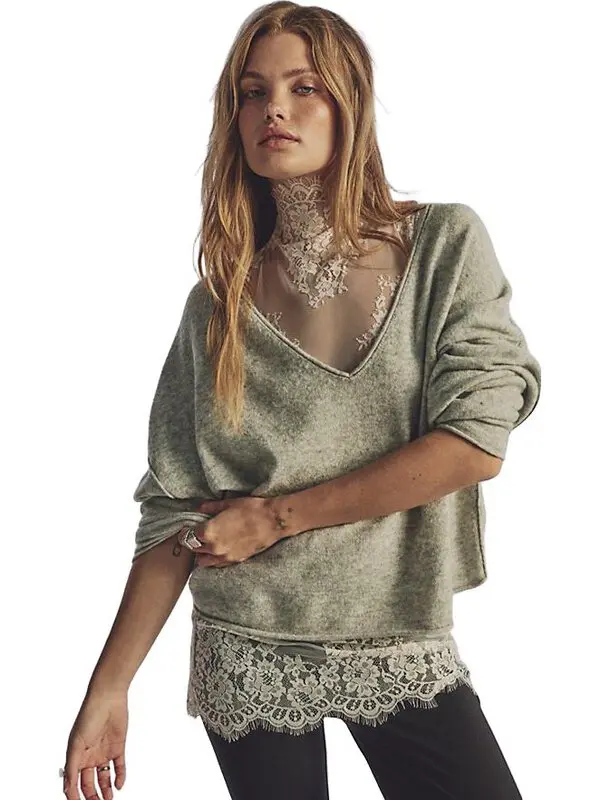 Free People See Me V-neck Pullover - Heather Grey