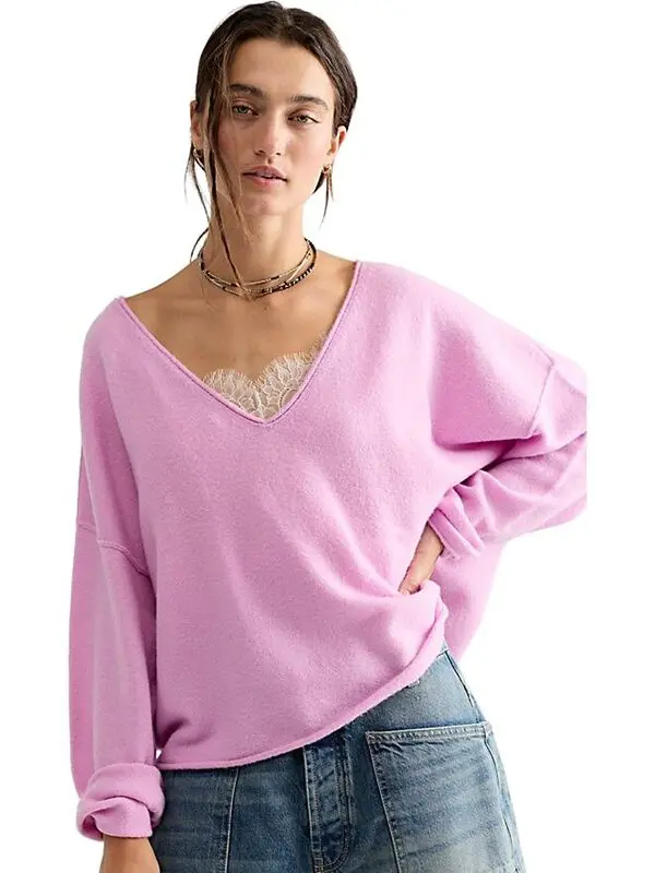 Free People V-neck Pullover - Lighting Lilac Combo