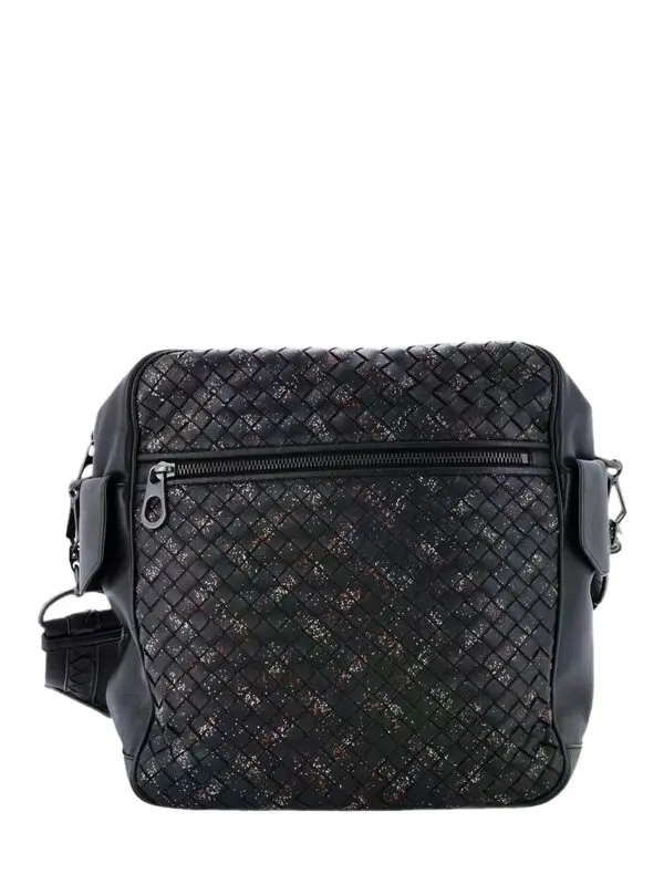 Bottega Veneta Snap Messenger Bag Printed Intrecciato Nappa Medium Crossbody Bag - Black