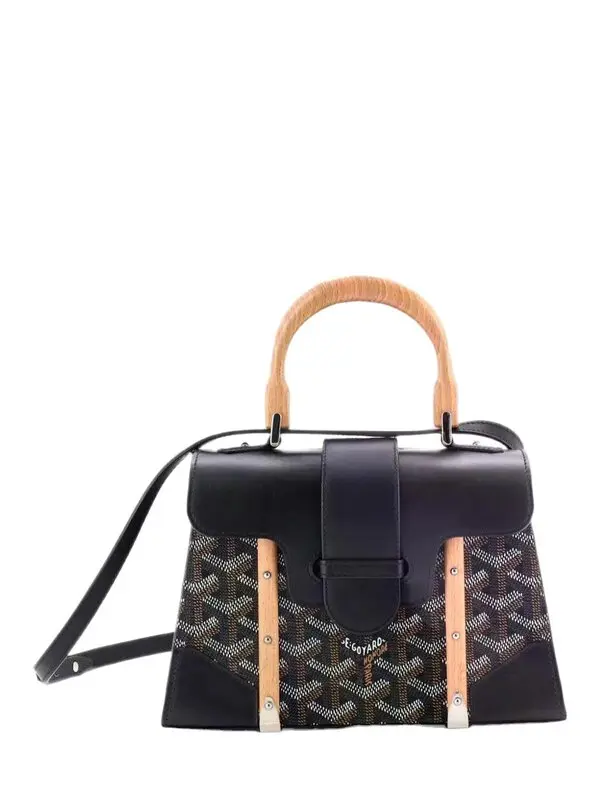 Goyard Structured Saigon Top Handle Bag, Coated Canvas With Leather Mini Satchel - Black