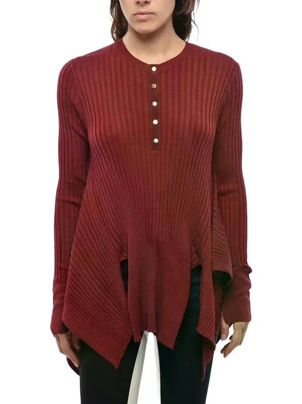 Stella McCartney Virgin Wool And Silk Ribbed Crewneck Sweater With Gold Buttons - Red