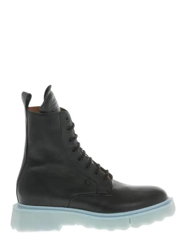 Off-White Leather Lace-up Combat Boots - Black