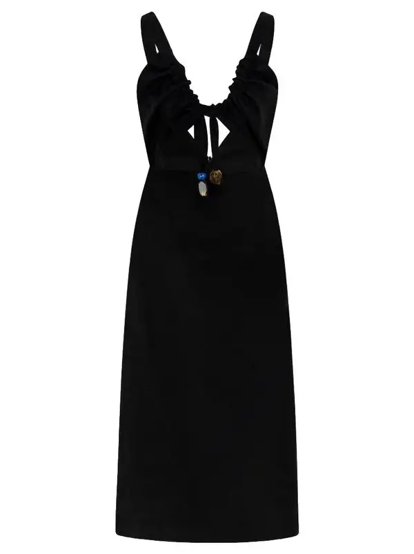 CAYET Helena Bead-embellished Midi Dress - Black
