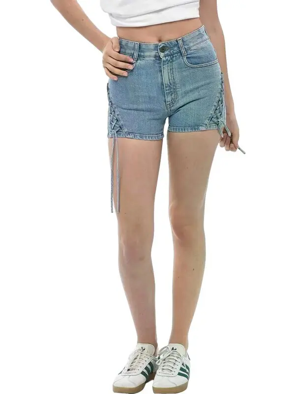 Stella McCartney Lace-up Detail Denim Mini Shorts - Blue