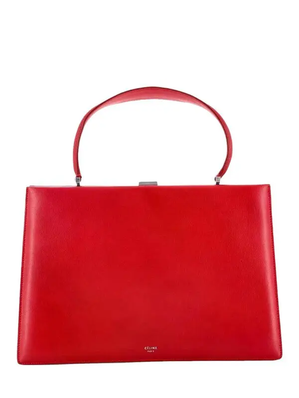 Celine Clasp Top Handle Bag Leather Medium Satchel - Red