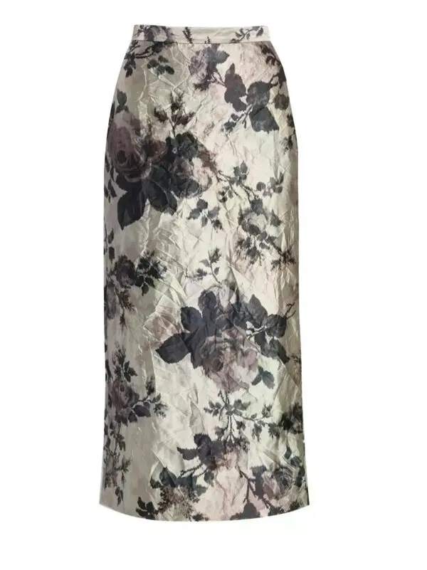 Erdem Floral-print Crinkled Midi Skirt - Neutrals