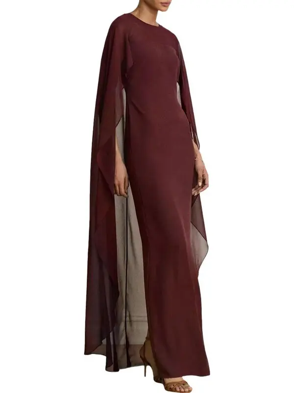 Ralph Lauren Cape-overlay Georgette Maxi Gown - Red
