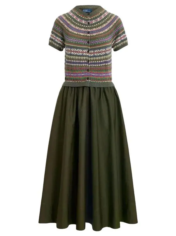 Polo Ralph Lauren Fair Isle Knit Bodice And Cotton Skirt Hybrid Dress - Green